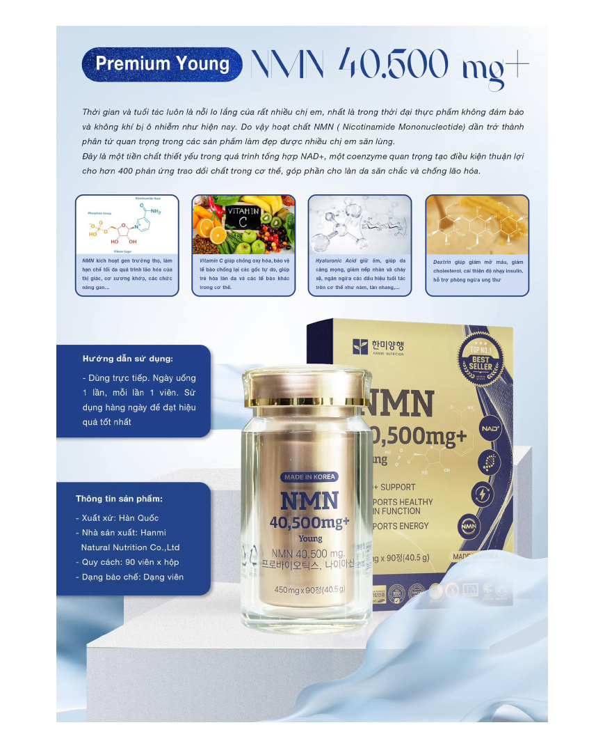 Hanmi Premium Young NMN 40.500mg+ - Viên Uống Trẻ Hoá Da Từ Hàn Quốc chính hãng giá tốt tại Siêu ...